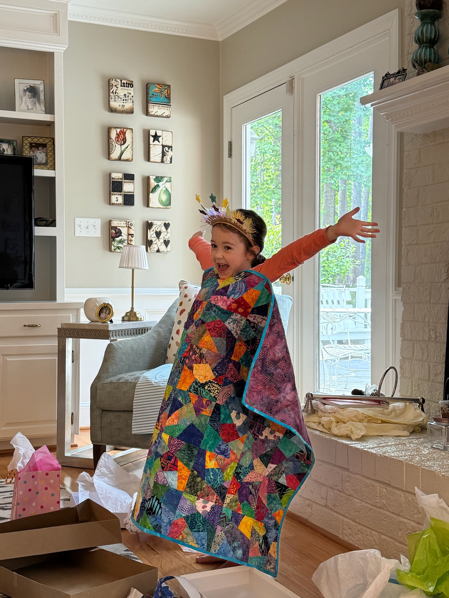 Hazel and her birthday quilt